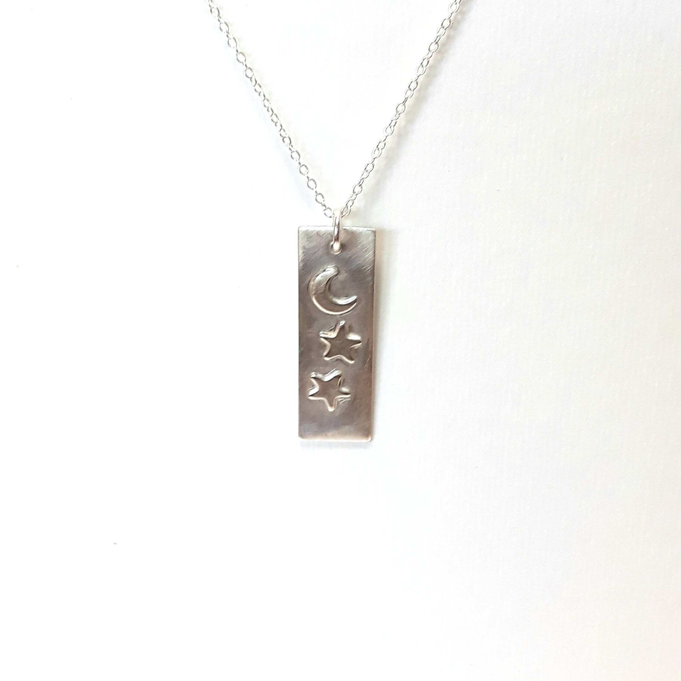 Celestial Necklace Crescent Moon and Stars Solid 925 Sterling - Etsy