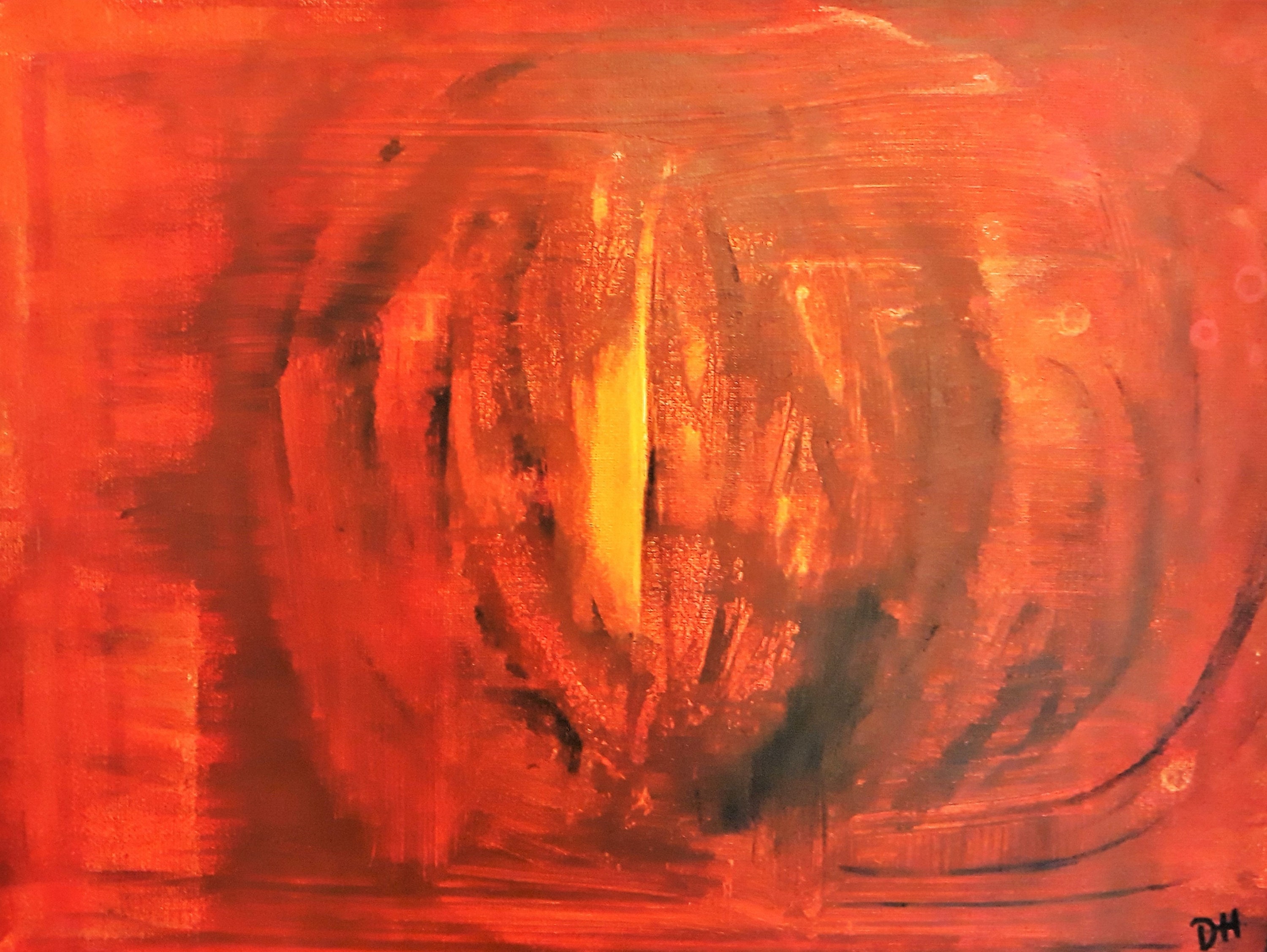 Red Abstract Painting With Orange. Black and Yellow, Brightly Coloured ...