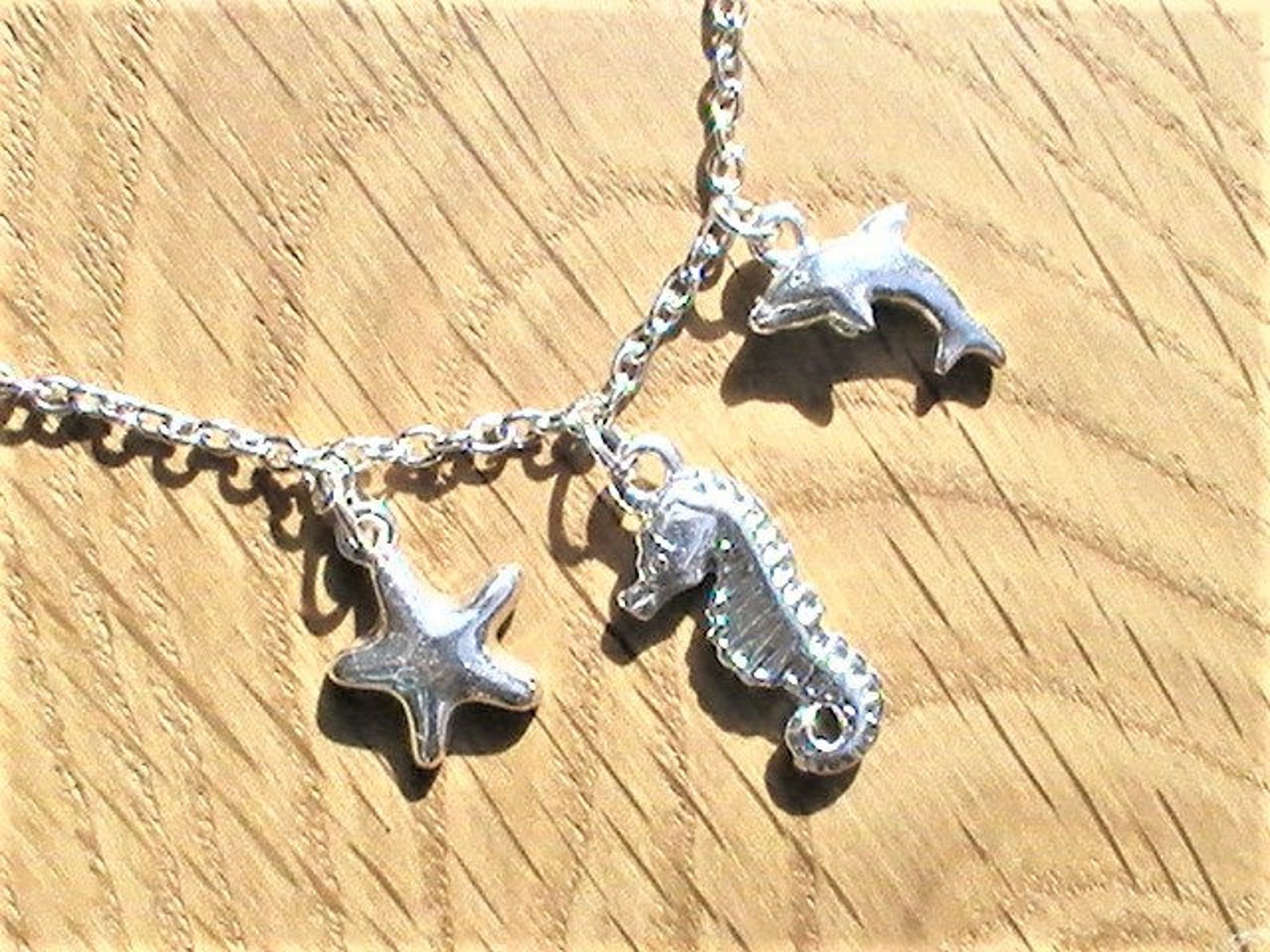 Sea Life Necklace, Seahorse, Starfish, Dolphin, Silver Beach Charm ...