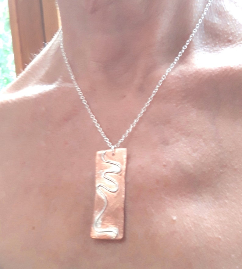 Snake Pendant, Mixed Metal Serpent Necklace, Copper and Sterling Silver ...