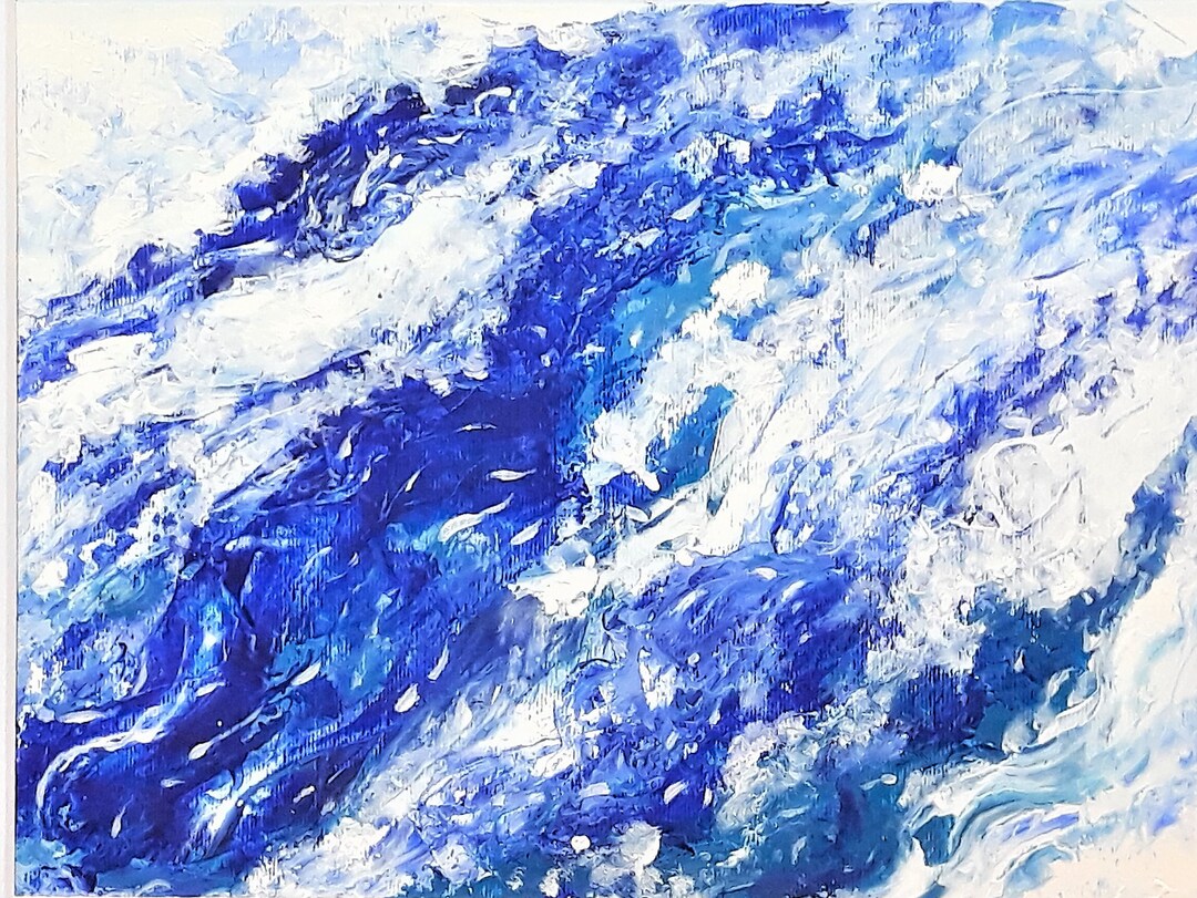 Abstract Ocean Painting, Original Sea Art With Blue Waves, Painted in ...
