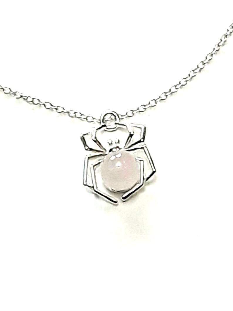 Pink Spider Necklace Rose Quartz Pendant Sterling Silver - Etsy