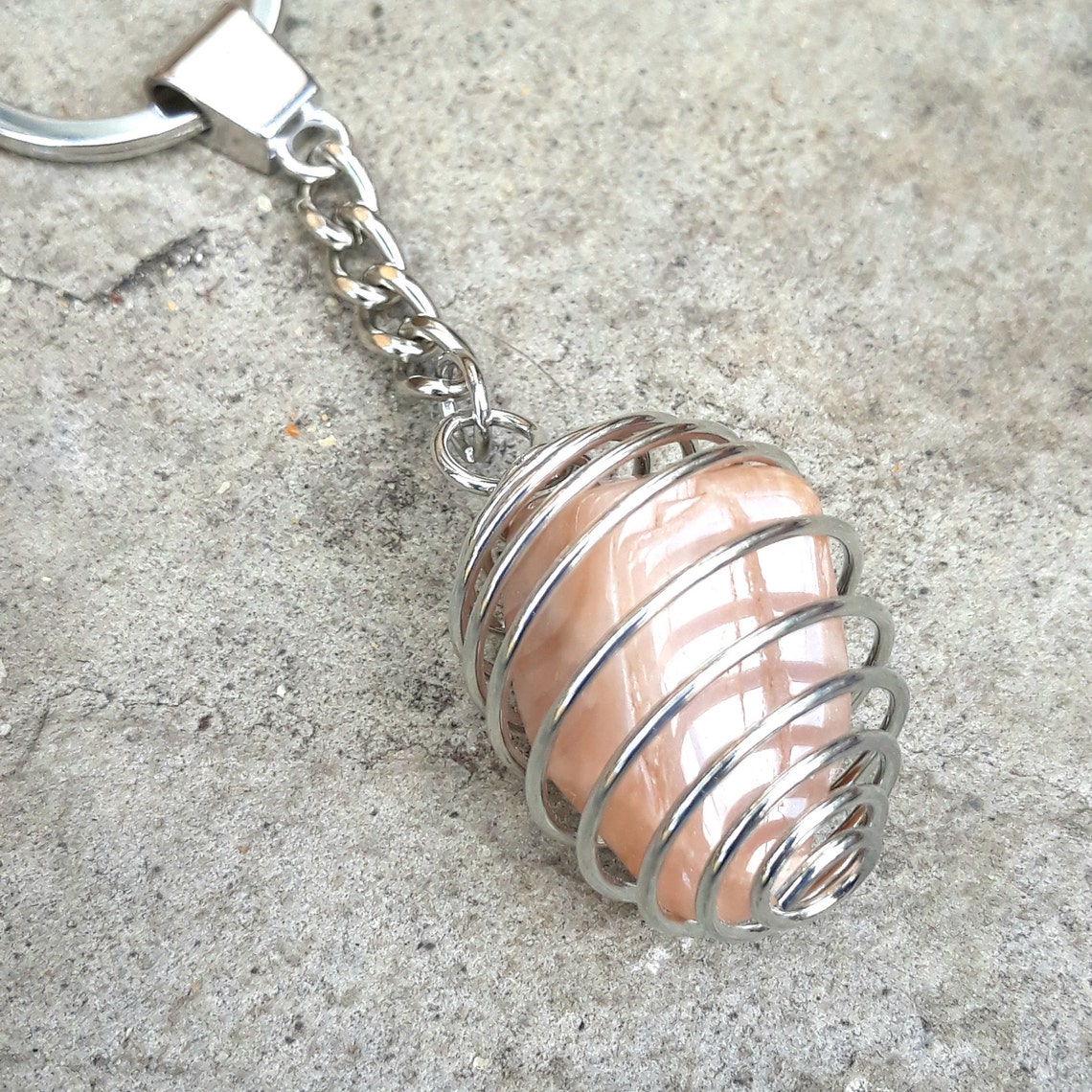 Moonstone Keychain, Spiral Cage Peach Gemstone Keyring, or Quartz ...