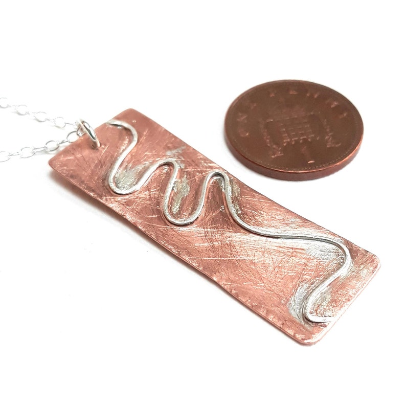 Snake Pendant, Mixed Metal Serpent Necklace, Copper and Sterling Silver ...