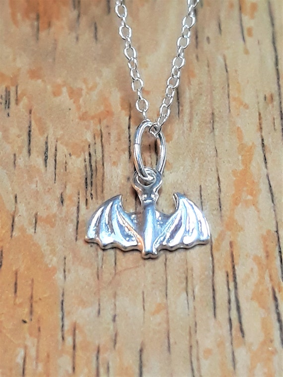 Dainty Bat Necklace Sterling Silver Halloween Pendant With | Etsy
