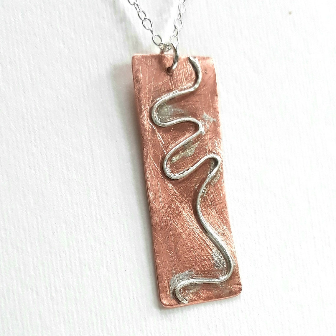 Snake Pendant, Mixed Metal Serpent Necklace, Copper and Sterling Silver ...