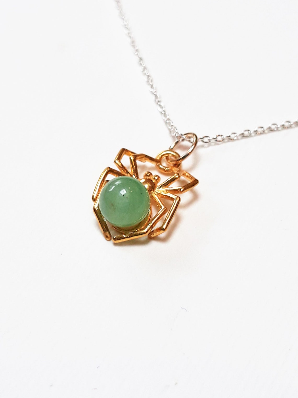 Gold Spider Necklace Green Aventurine Gemstone in 24ct Gold - Etsy