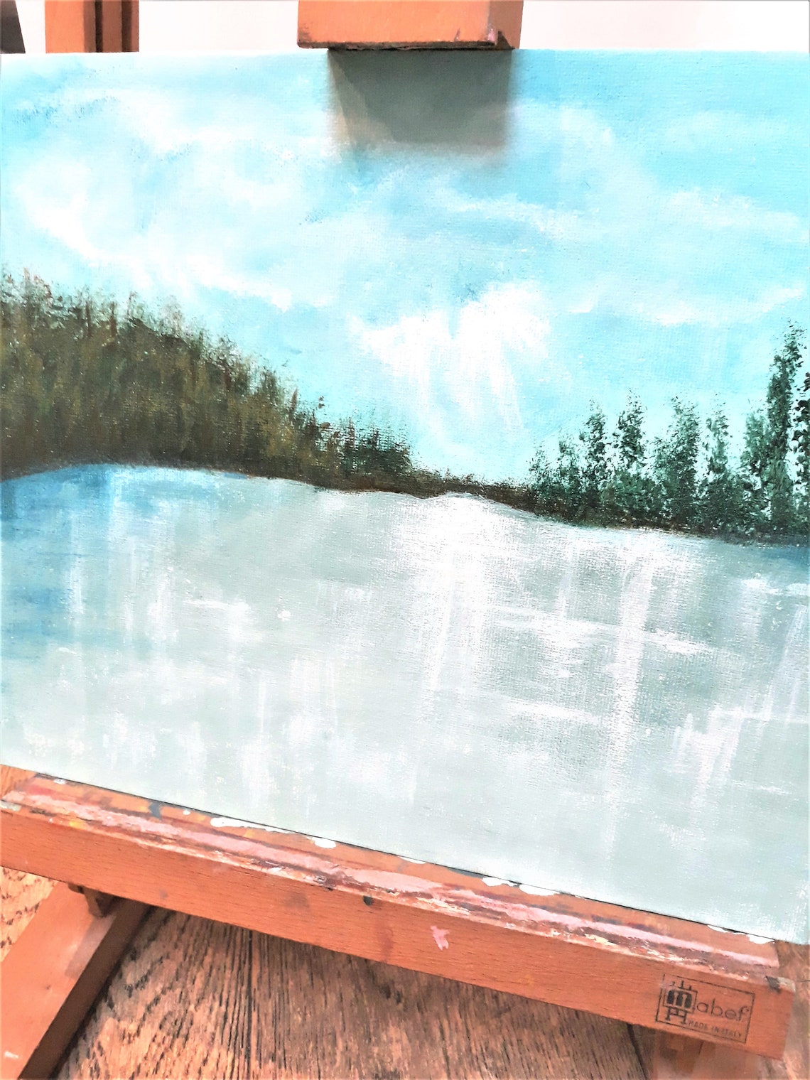 Icy Blue Lake Painting Frozen Skating Pond Original Winter - Etsy