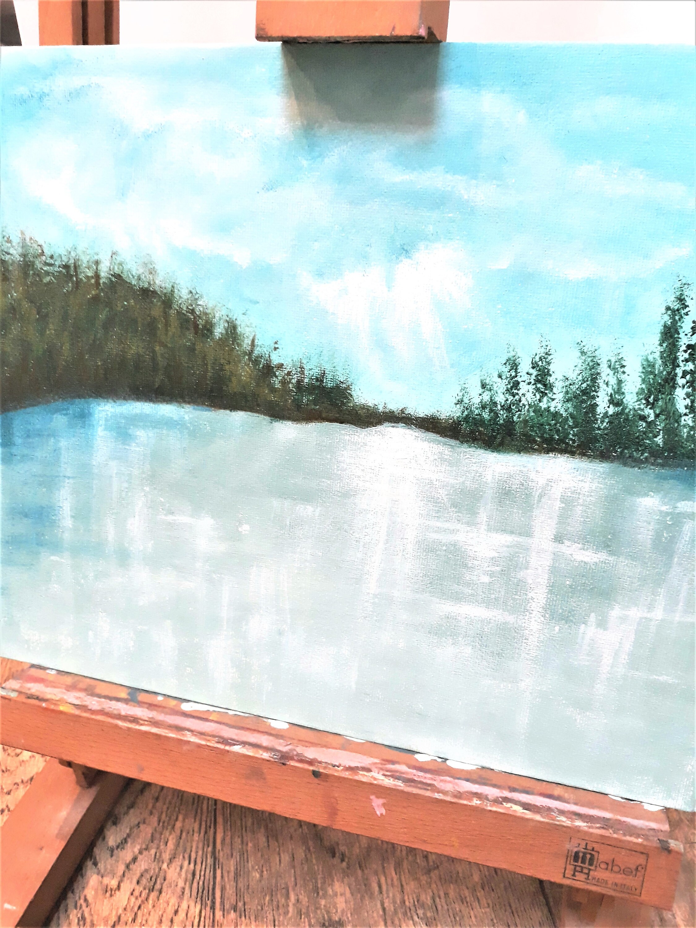 Icy Blue Lake Painting, Frozen Skating Pond, Original Winter Wall Art ...