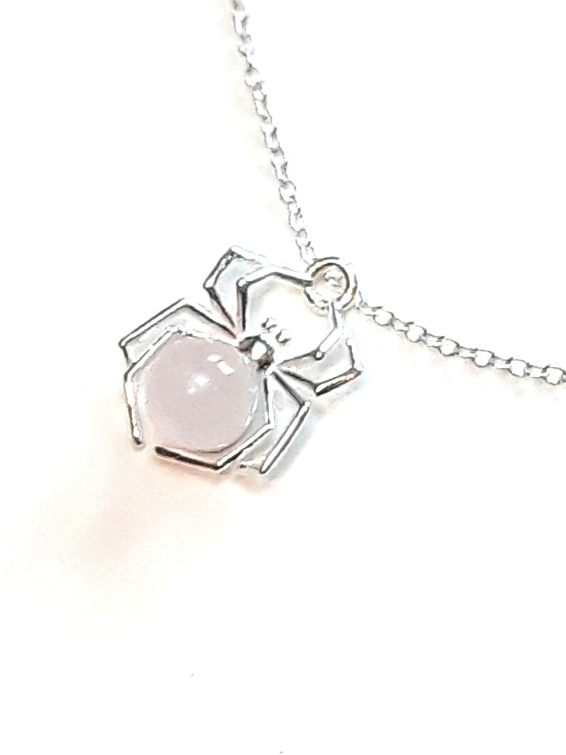 Pink Spider Necklace, Rose Quartz Pendant, Sterling Silver With Chain ...