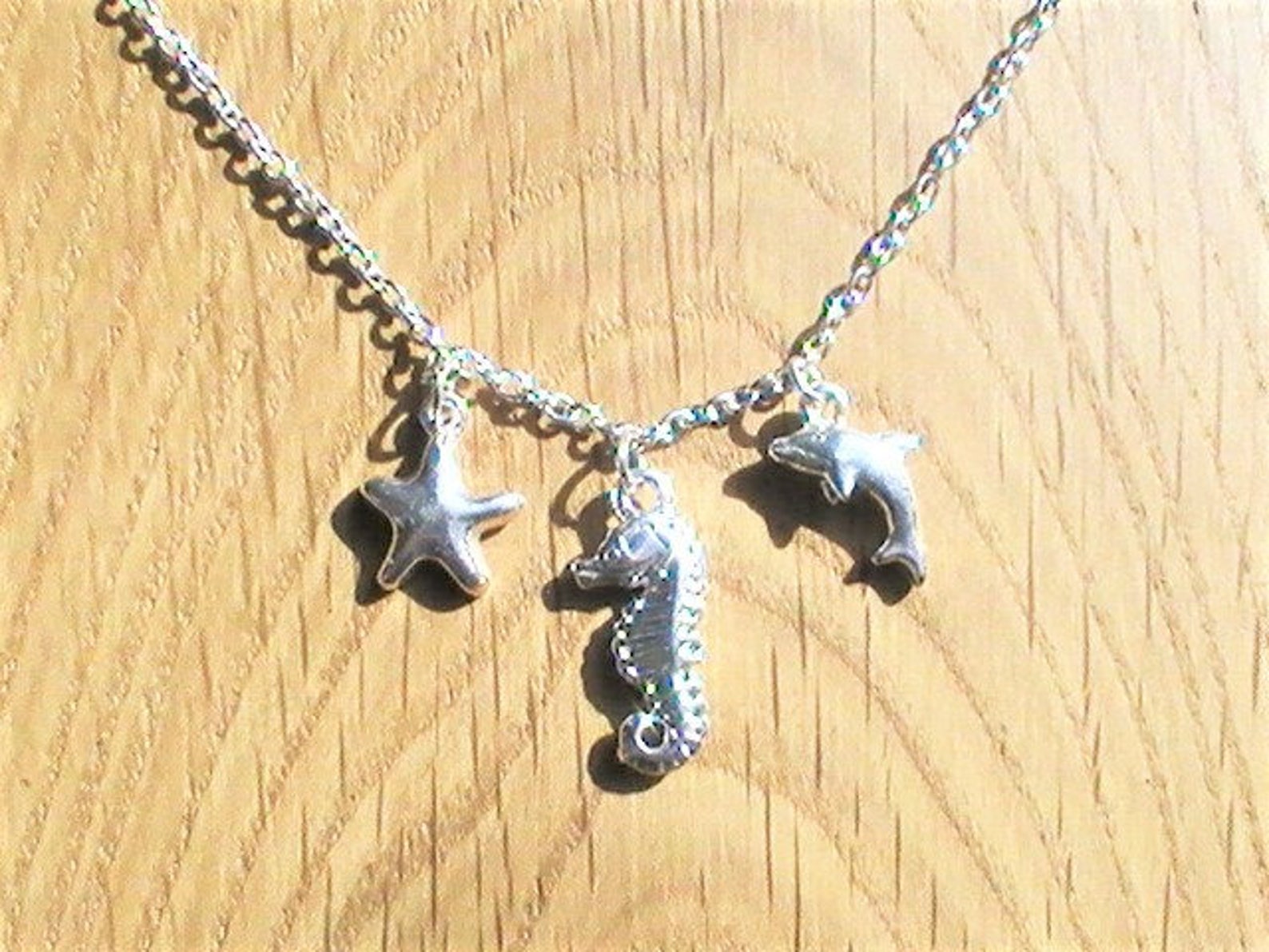 Sea Life Necklace, Seahorse, Starfish, Dolphin, Silver Beach Charm ...