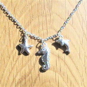Sea Life Necklace, Seahorse, Starfish, Dolphin, Silver Beach Charm ...