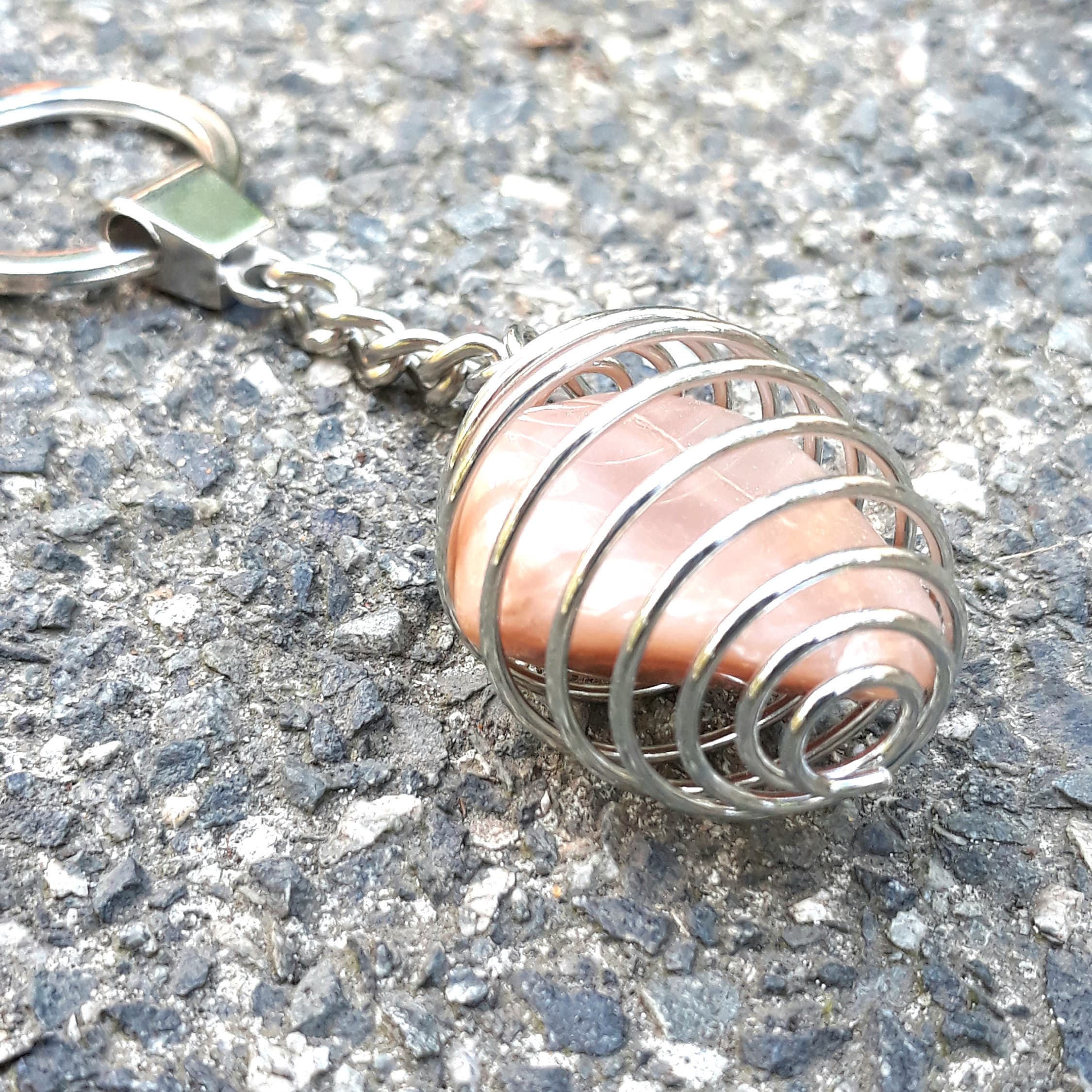 Moonstone Keychain, Spiral Cage Peach Gemstone Keyring, or Quartz ...