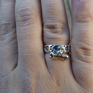 Sterling Silver Dog Paw Print Pawprint Charm Ring With Dog Bone Charm ...