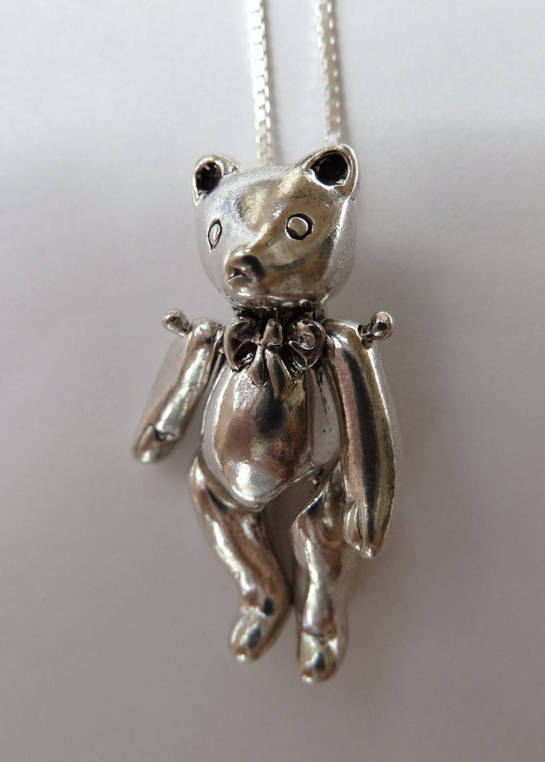 Sterling Silver Large Moveable Jointed Teddy Bear Necklace - Etsy