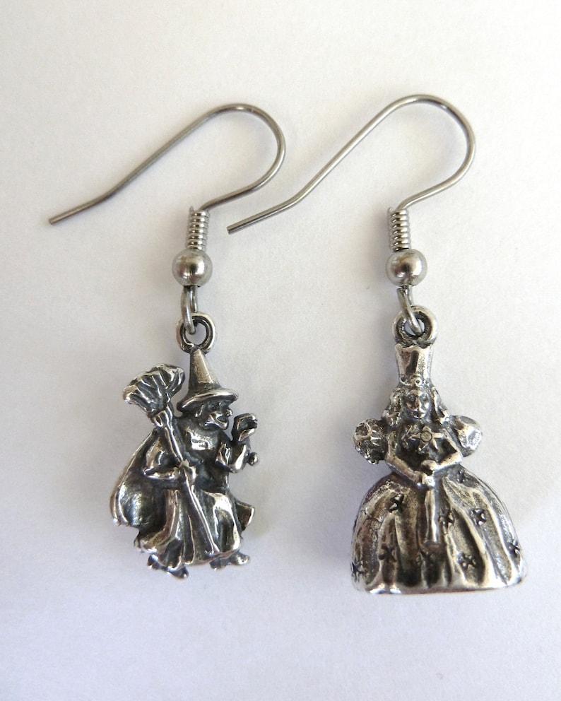 Sterling Silver Wizard of Oz Wicked Witch and Glinda Earrings - Etsy