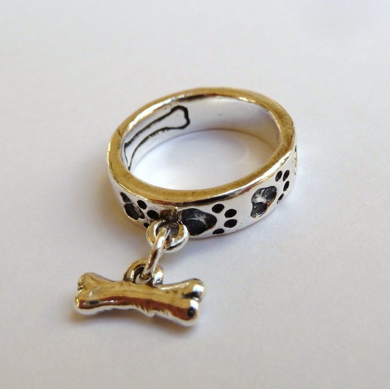 Sterling Silver Dog Paw Print Pawprint Charm Ring With Dog - Etsy
