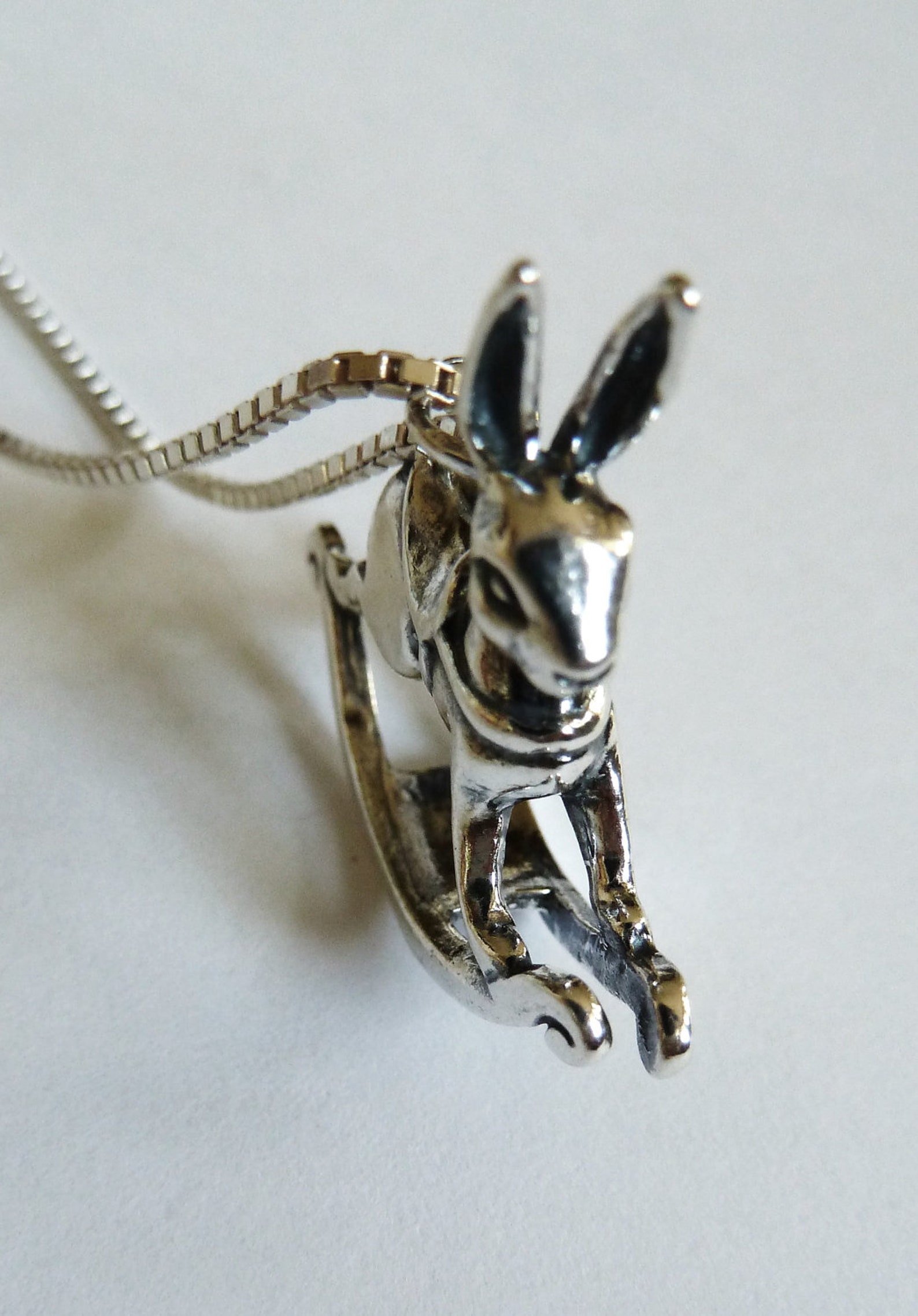 Sterling Silver Large Rocking Rabbit Necklace - Etsy