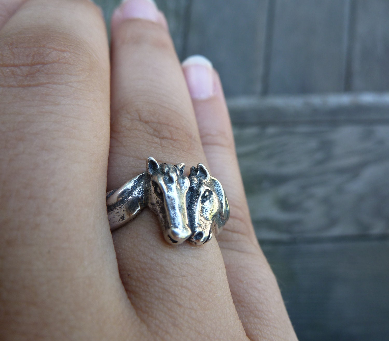 Sterling Silver Two Horse Head Ring | Etsy