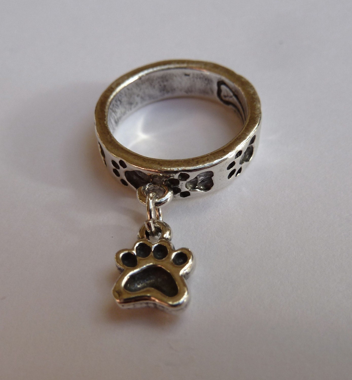 Sterling Silver Dog Paw Print Pawprint Charm Ring With Paw | Etsy