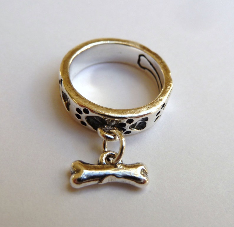 Sterling Silver Dog Paw Print Pawprint Charm Ring With Dog - Etsy