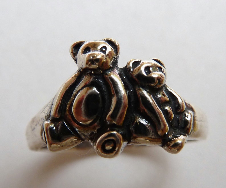 Two Teddy Bears Sitting Side by Side Ring Sterling Silver | Etsy