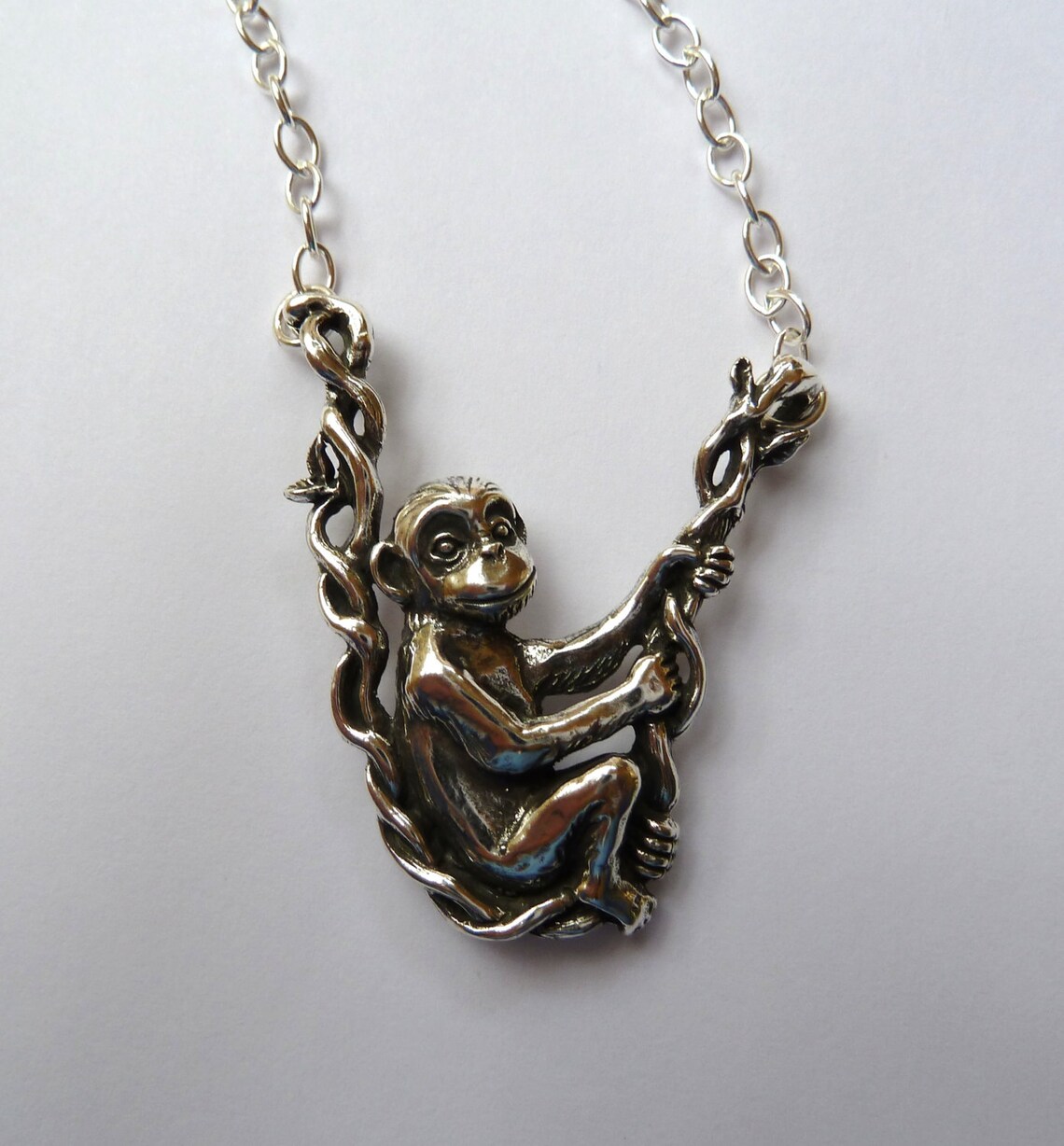 Sterling Silver Chimpanzee Necklace | Etsy