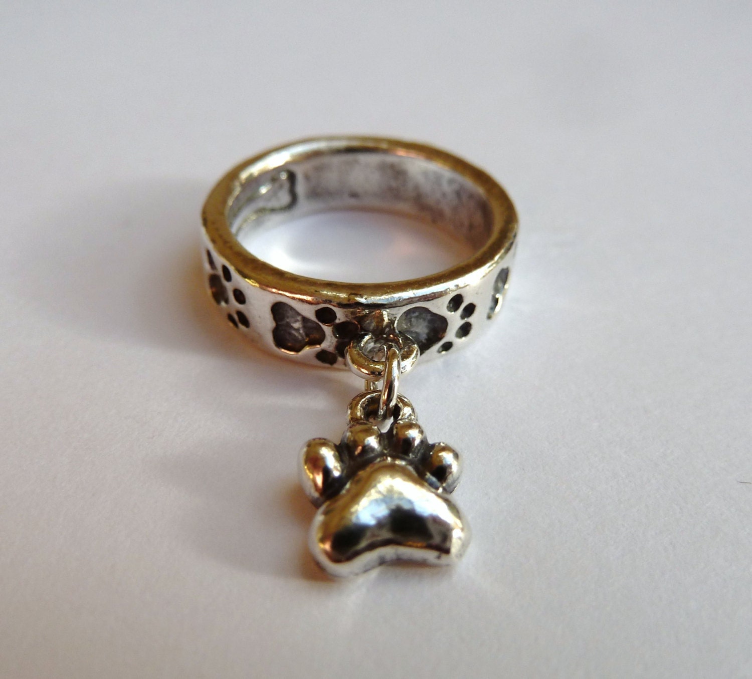 Sterling Silver Dog Paw Print Pawprint Charm Ring With Paw | Etsy