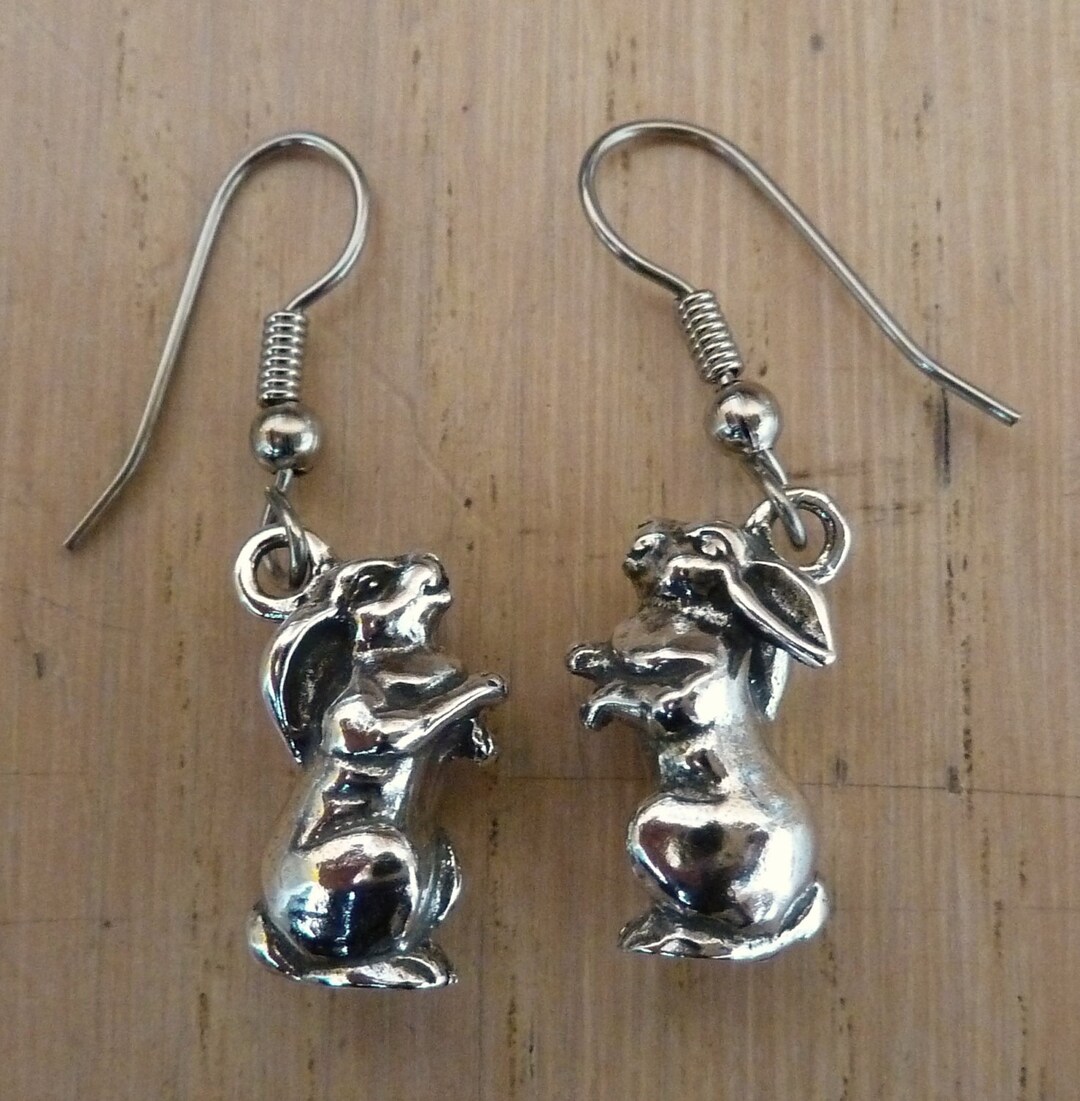 Sterling Silver Standing Bunny Rabbit Earrings - Etsy
