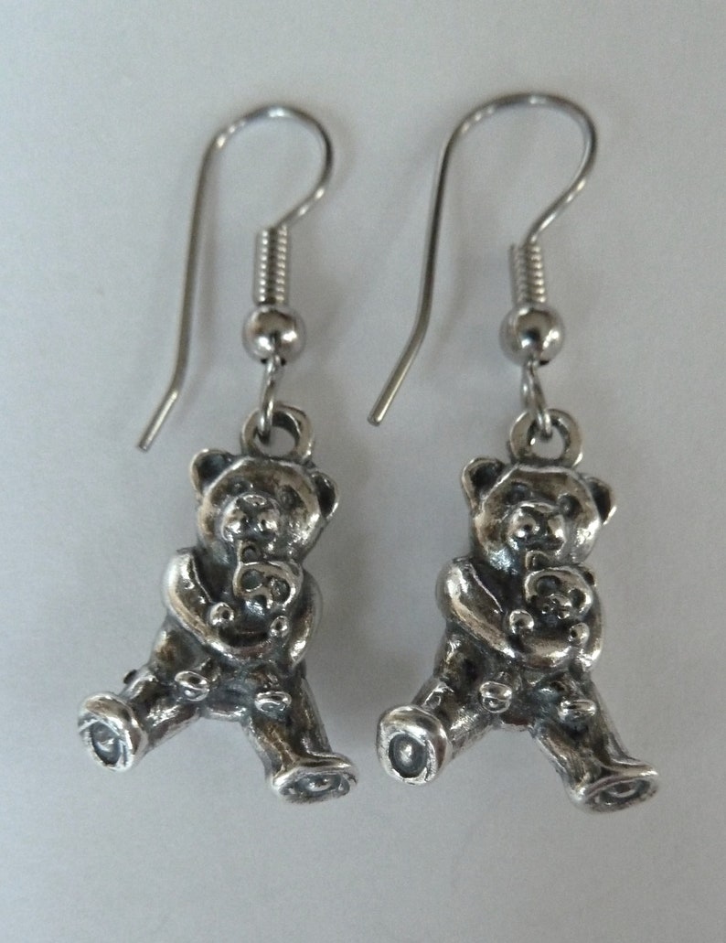 Sterling Silver Teddy Bear Holding Teddy Bear Necklace - Etsy