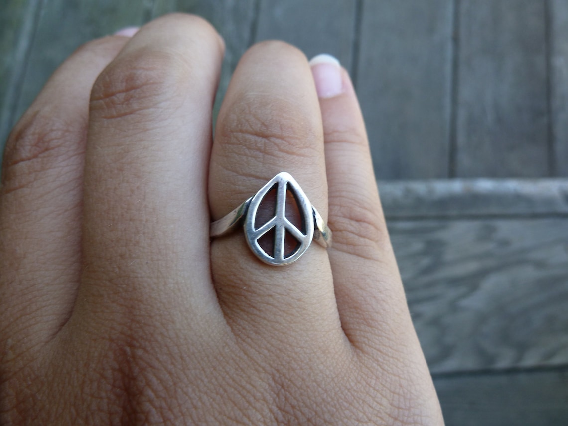 Sterling Silver Peace Sign Ring - Etsy