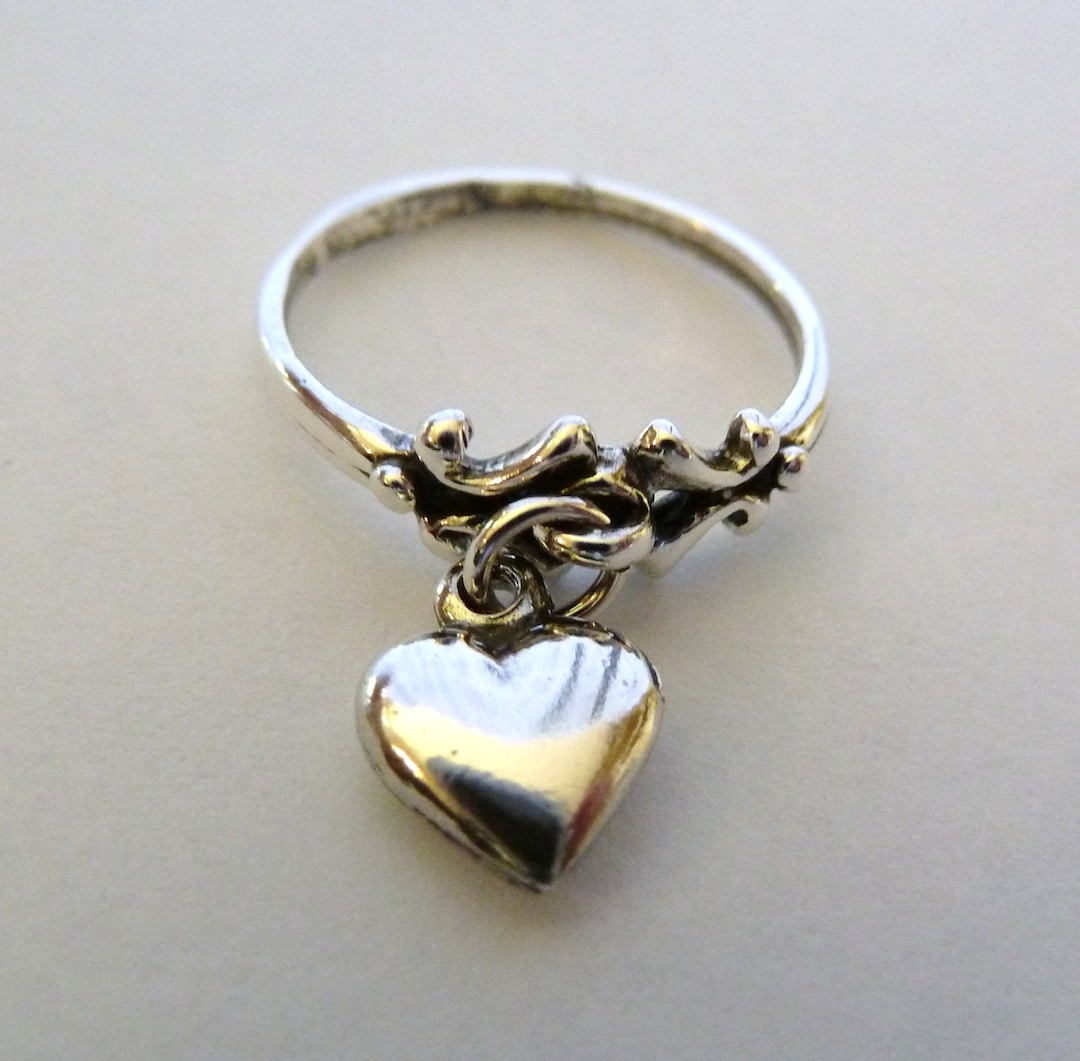 Heart -charm- Ring-sterling Silver - Etsy