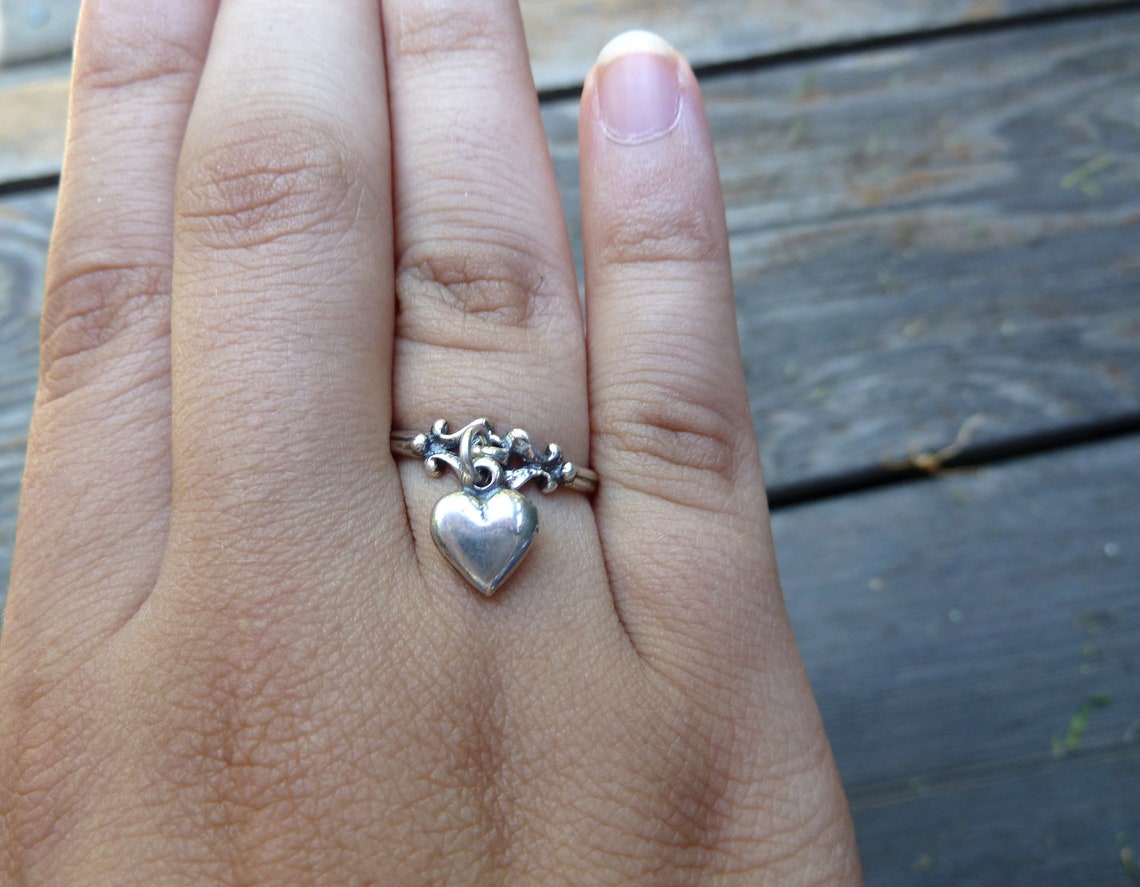 Heart Charm Ring-Sterling Silver | Etsy