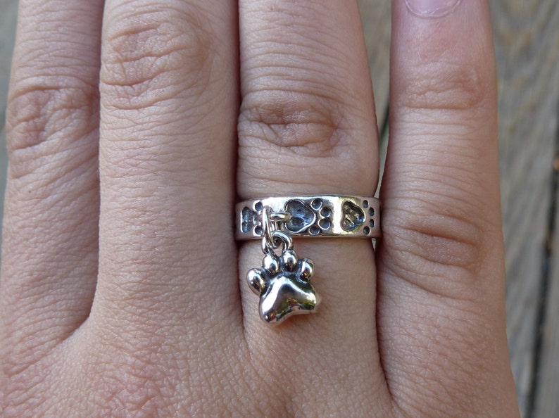 Sterling Silver Dog Paw Print Pawprint Charm Ring With Paw - Etsy