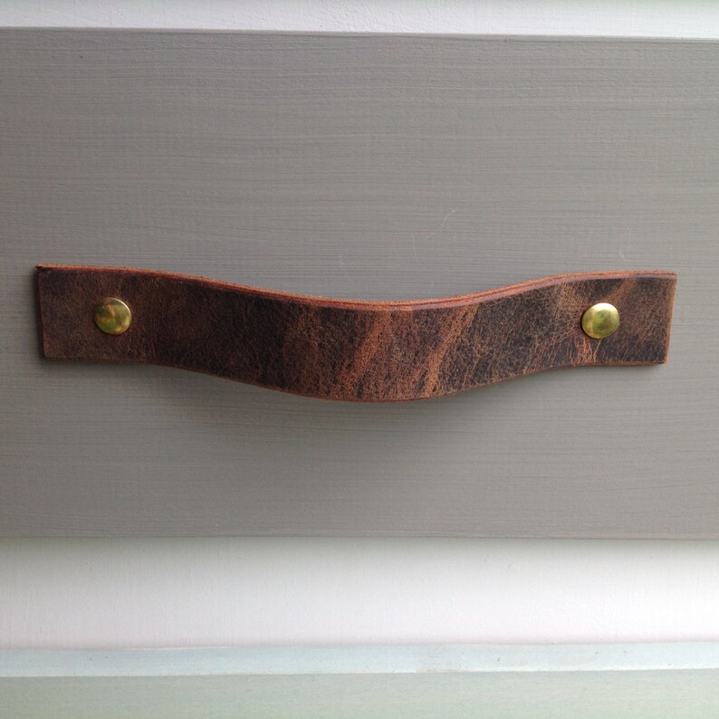 Vintage Brown Leather Drawer Pull: Single Thickness Square - Etsy