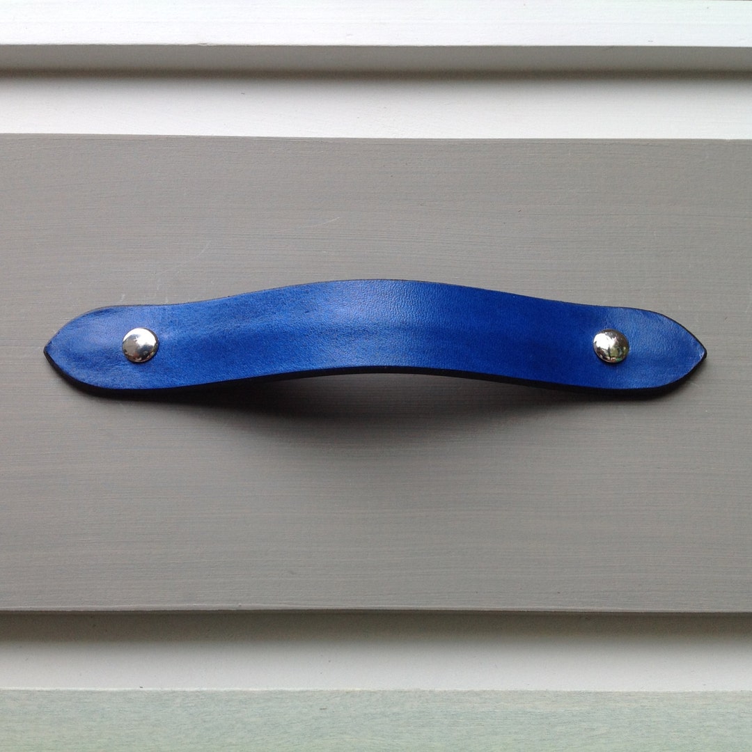 Blue, Leather Drawer Pull, English Ends, Plain Border, Painted Edges - Etsy