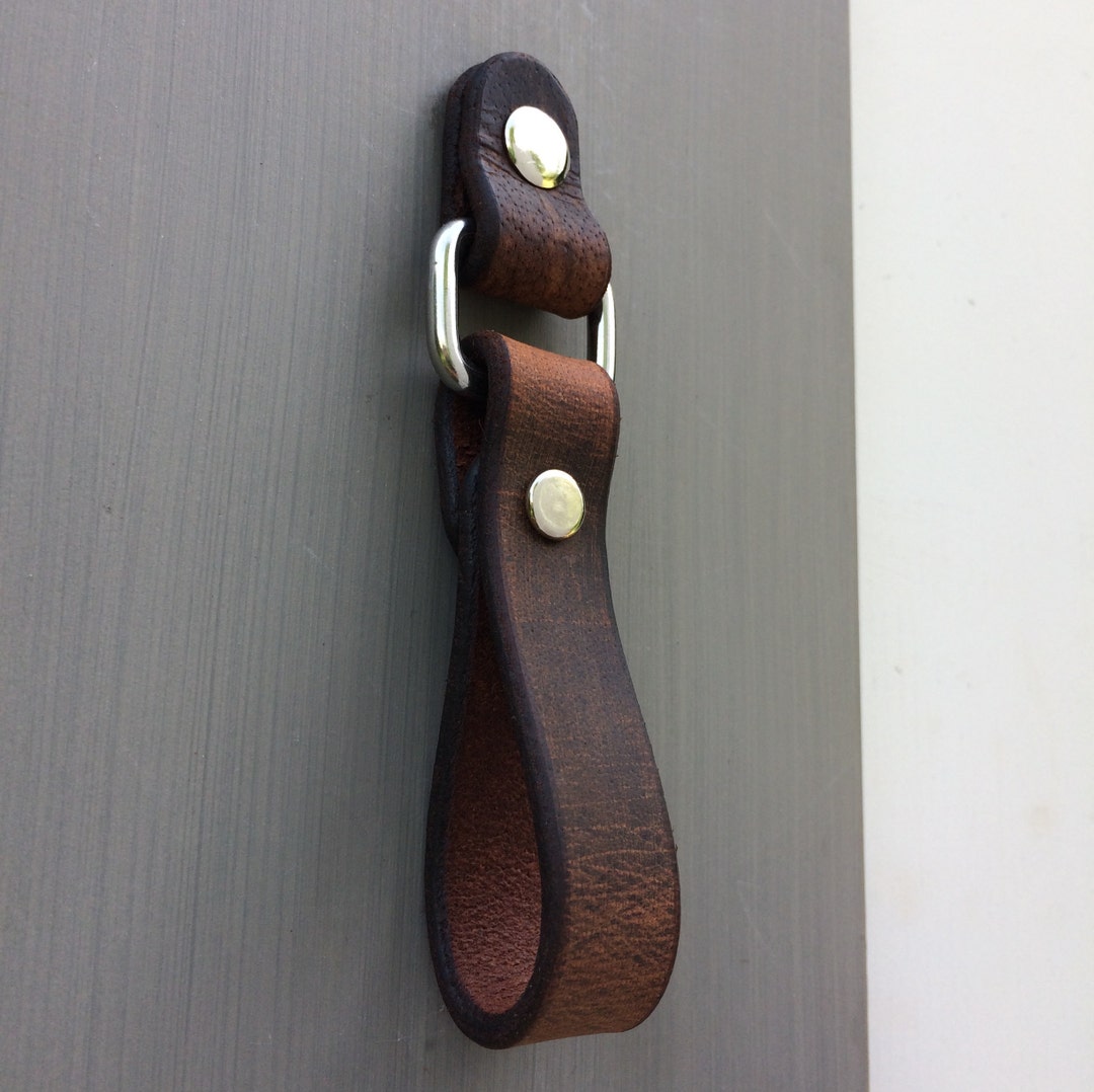 Loop Door Pull, Hinged, Vintage Brown Leather, 3/4" Width - Etsy