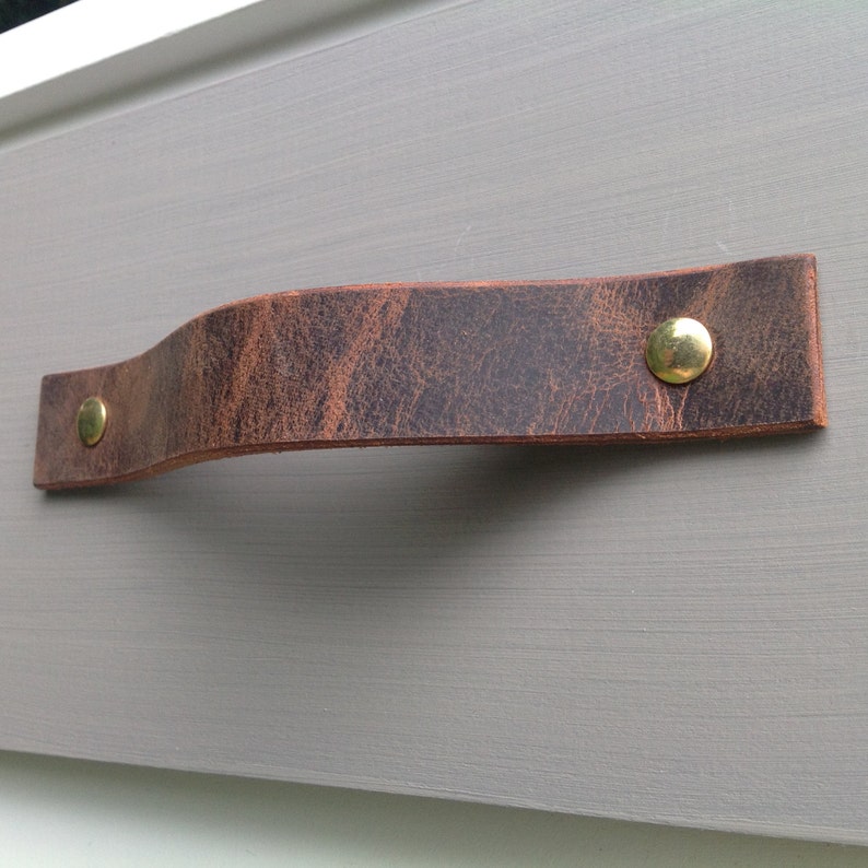 Vintage Brown Leather Drawer Pull: Single Thickness Square - Etsy