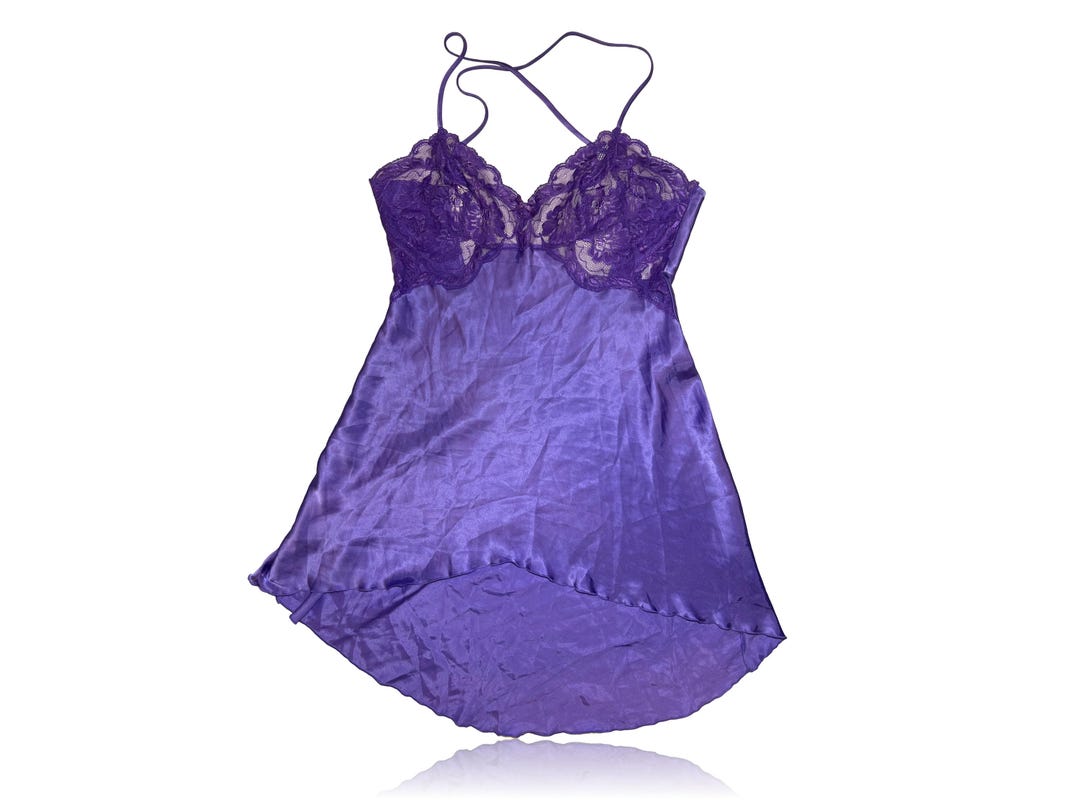 80s Purple Mini Nightie High Low // Lace Bust // Low Back Cut ...
