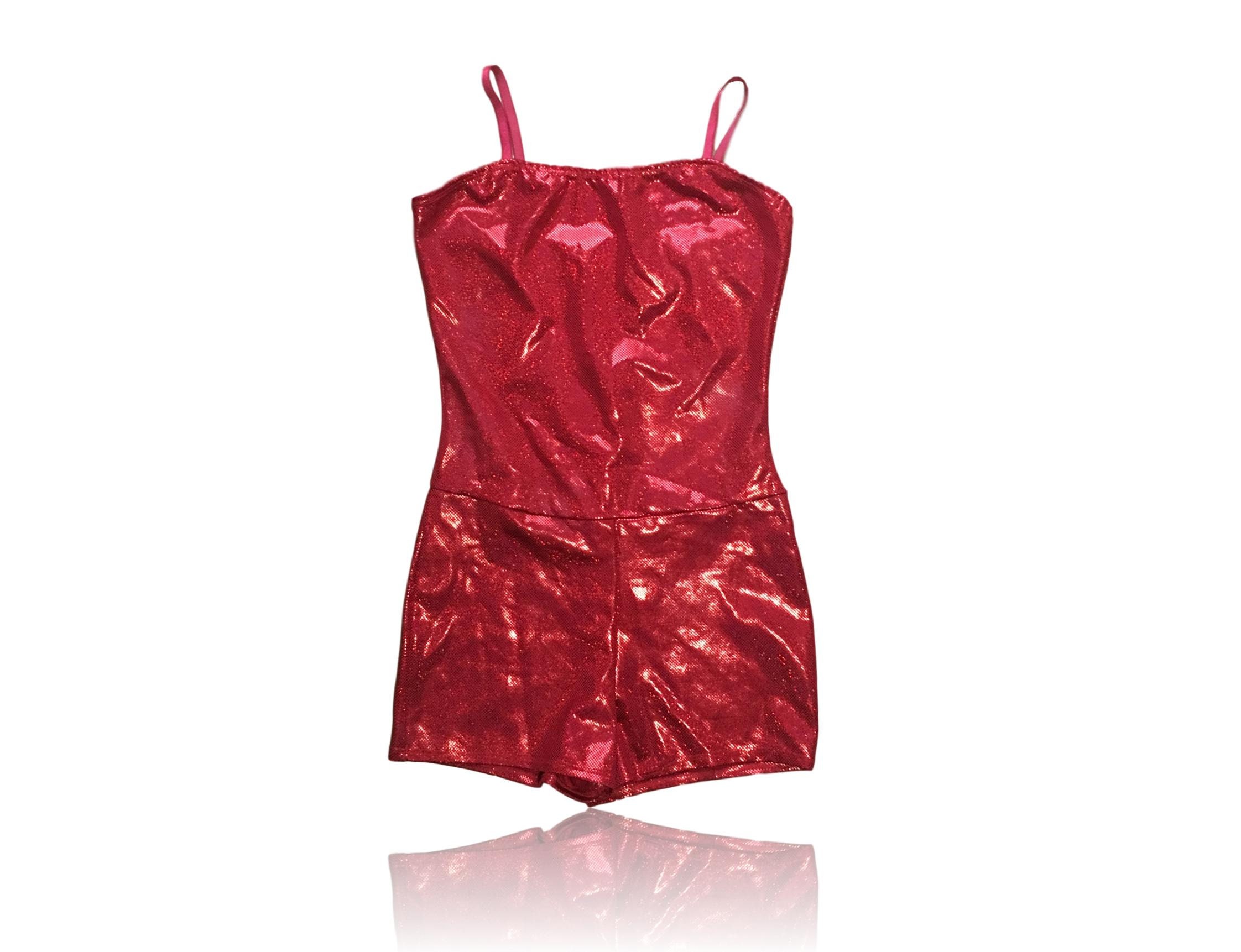 90s Red Sequin Shiny Romper / Playsuit // Size XS / Small // Fina Made ...