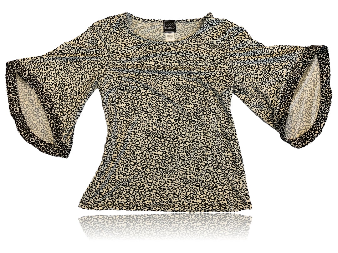 90s Leopard Bell Sleeves Top // Coco Bianco // Size Small - Etsy