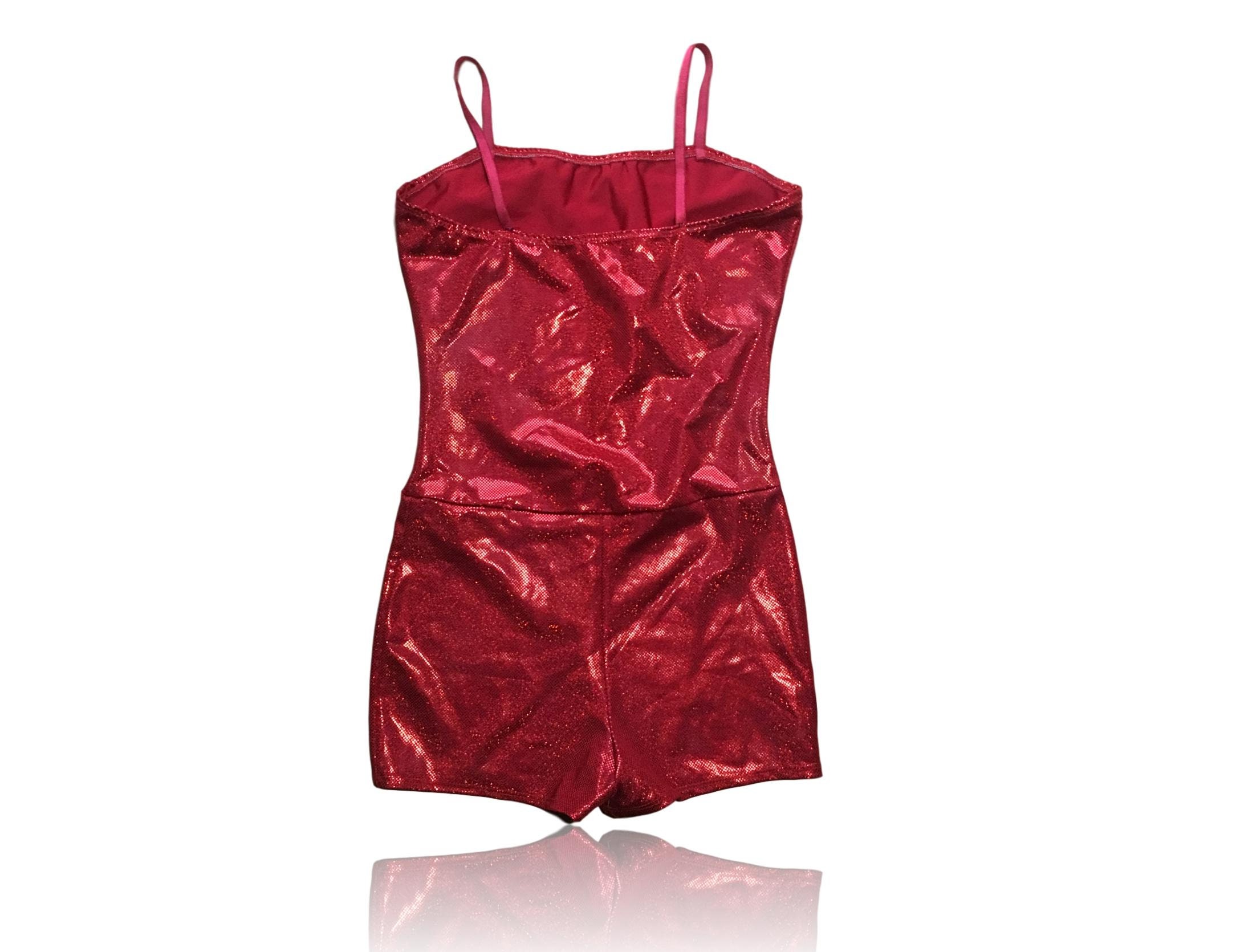 90s Red Sequin Shiny Romper / Playsuit // Size XS / Small // Fina Made ...