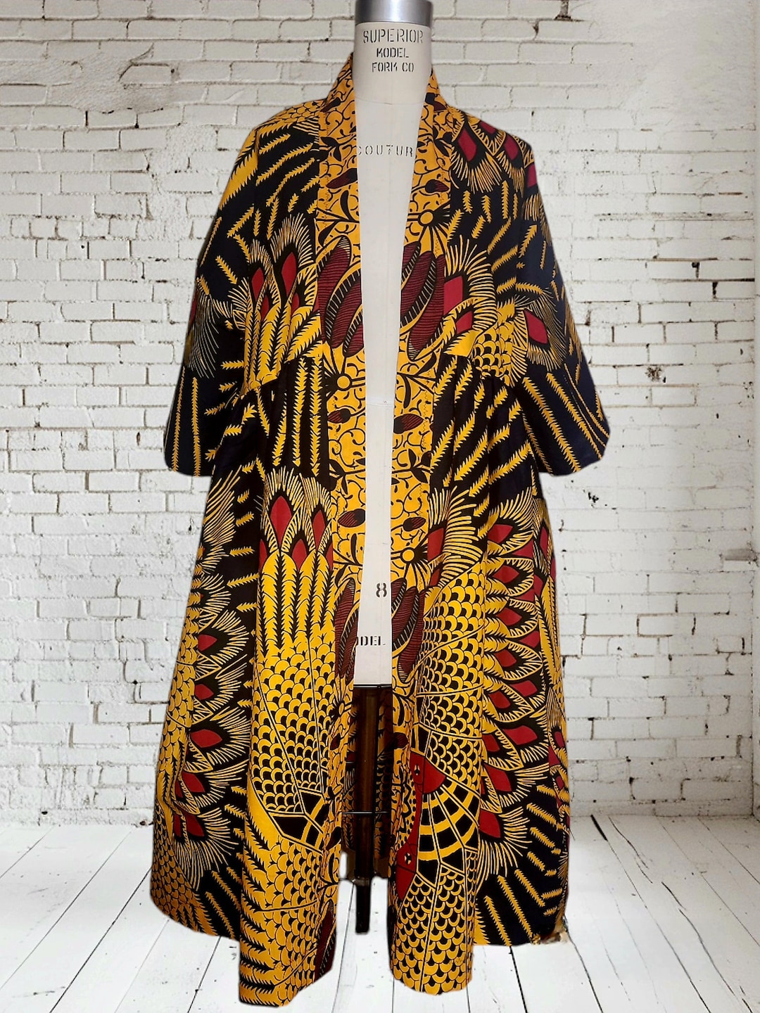 Harusi Midi African Print Kimono, Below Knee Jacket, Plus Size Kimono ...