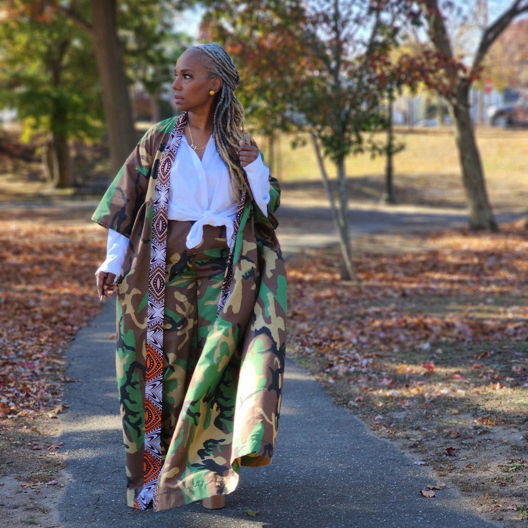 Harusi Camouflage Duster, Green Brown and Khaki Duster, Elegant Kimono ...
