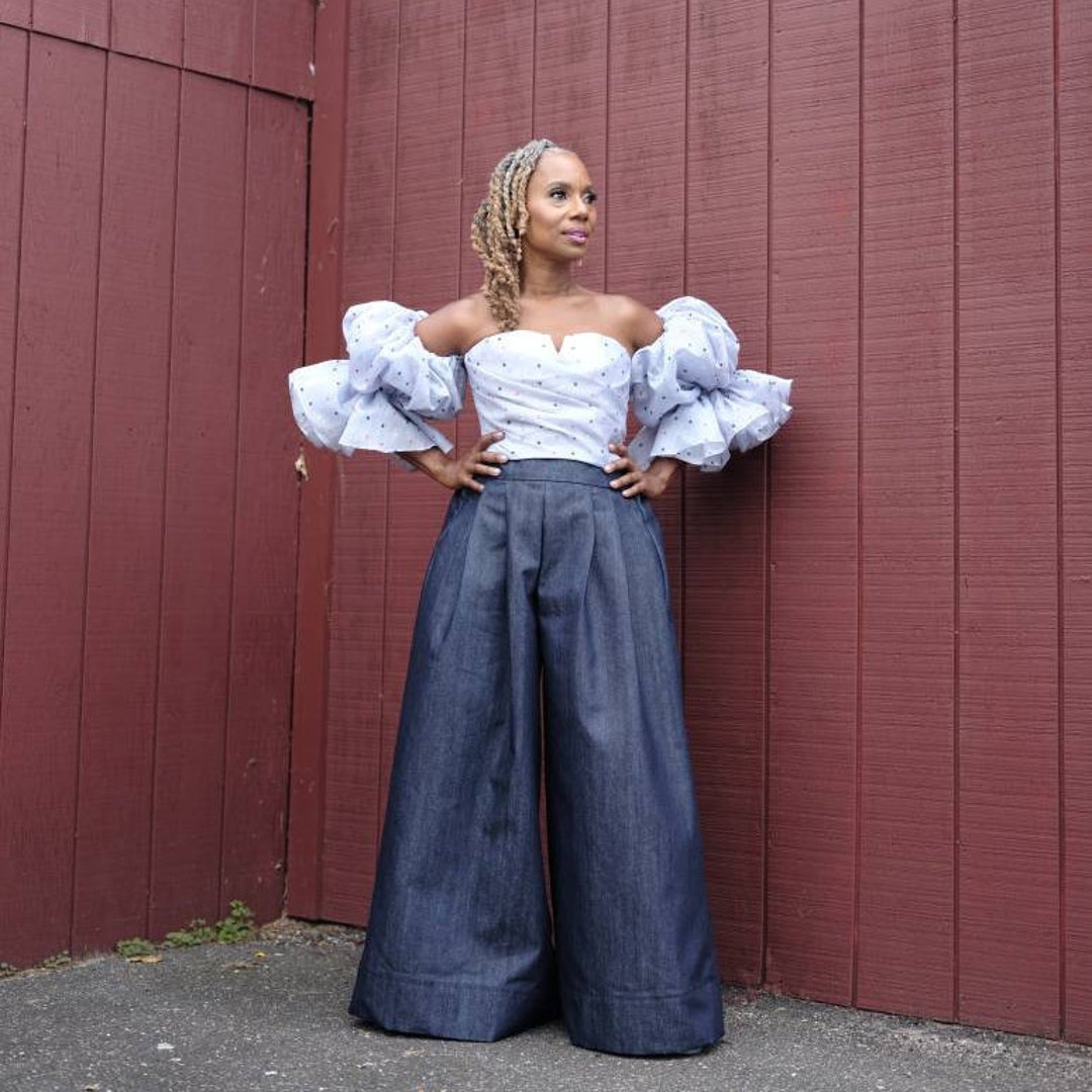Indigo Vintage Plus Size Denim Trousers With Wide Legs for Women ...