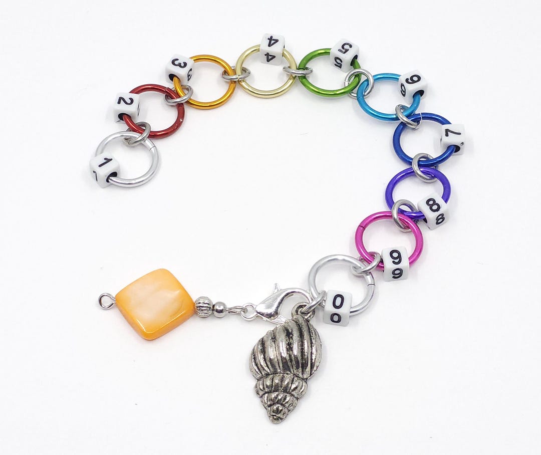 Jumbo, Numbered, Rainbow Row Counter, With Silver Coloured Shell Charm ...