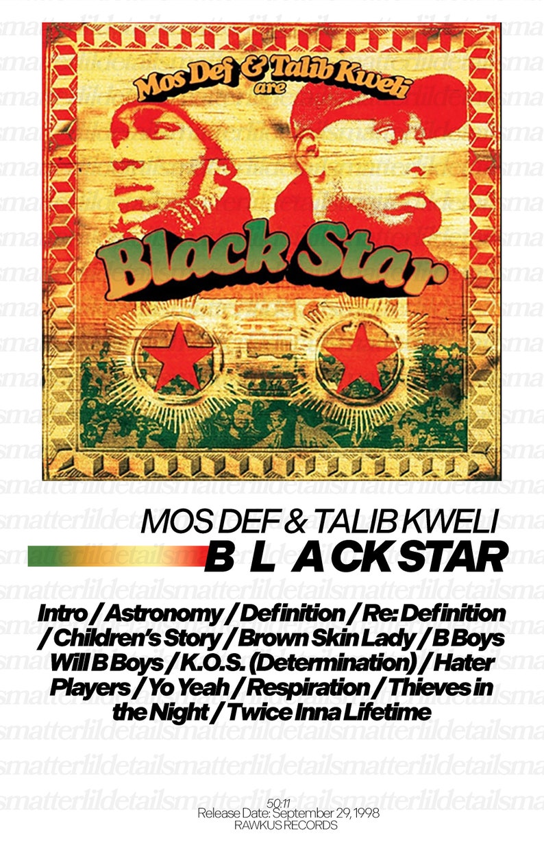 Mos Def & Talib Kewli 'black Star' Album Wall Poster, Album Poster ...