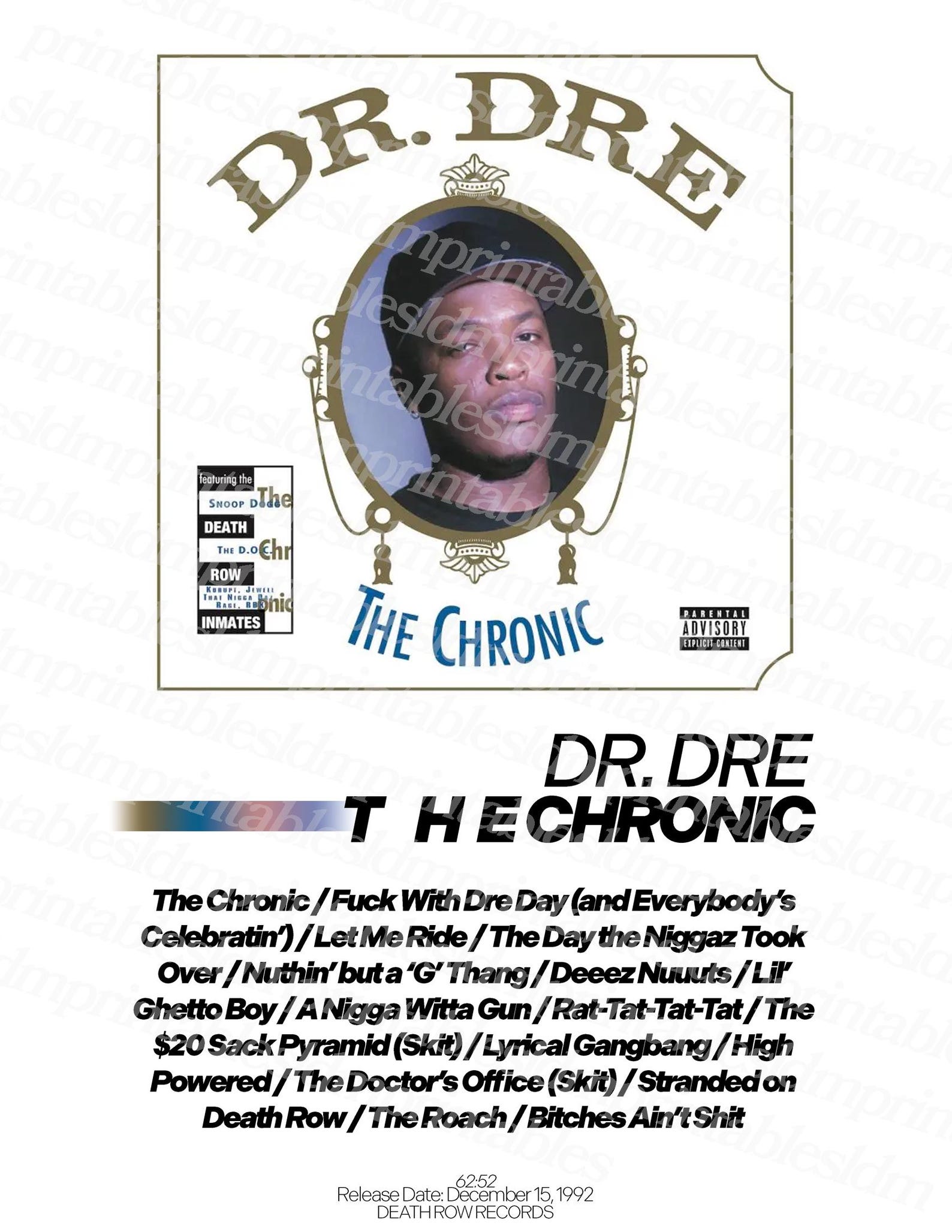 Dr. Dre 'the Chronic' Album Wall Poster, Album Poster, Music Wall Art ...