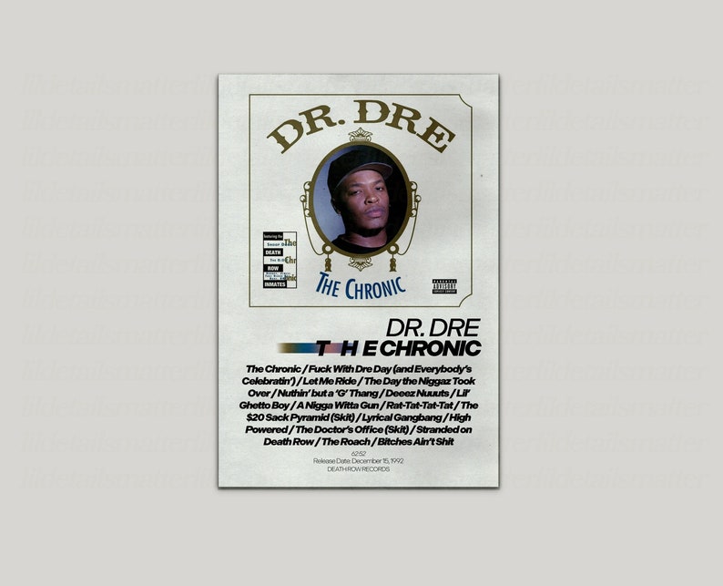 Dr. Dre 'the Chronic' Album Wall Poster Album Poster - Etsy