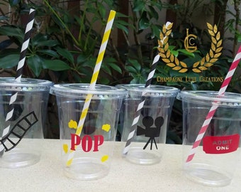 POPCORN PARTY CUPS Popcorn Birthday Party Cups Movie Party - Etsy